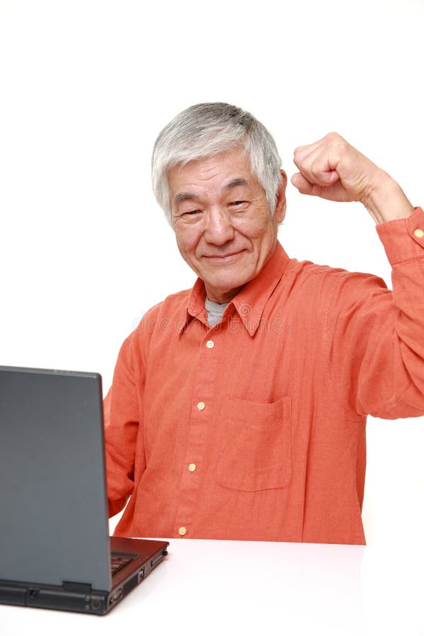 Senior Japanese Man Wearing Pink Parka Doing Standing Side Bend ...