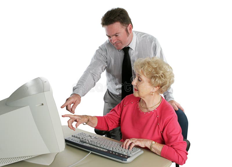 Senior Lady Computer Lesson Stock Image - Image of mature, enthusiastic ...