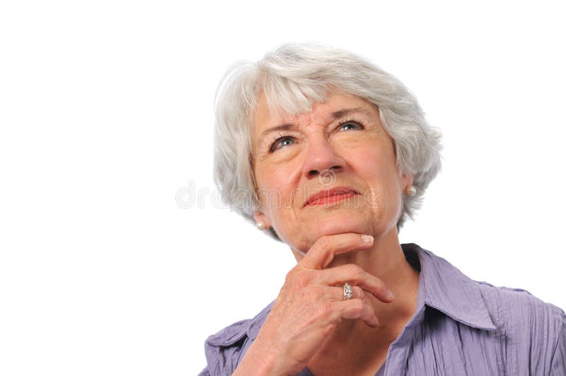 Senior Lady Looking Up and Thinking Stock Photo - Image of beautiful ...