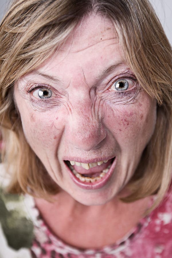 Senior Lady Shouting at the Camera Stock Image - Image of portrait ...