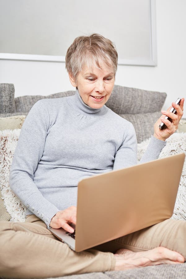 Senior with Laptop Computer Stock Photo - Image of laptop, satisfaction ...