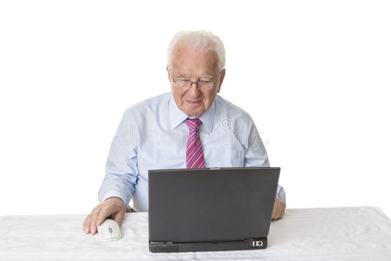 Senior with Laptop Computer Stock Image - Image of happiness, hair ...