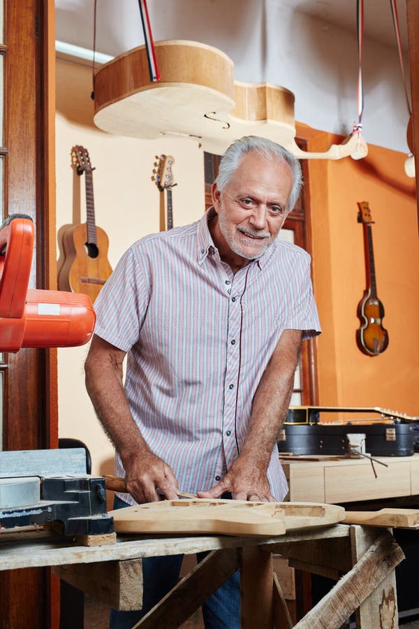 Senior Luthier Master Makes Guitar Stock Photo - Image of senior ...
