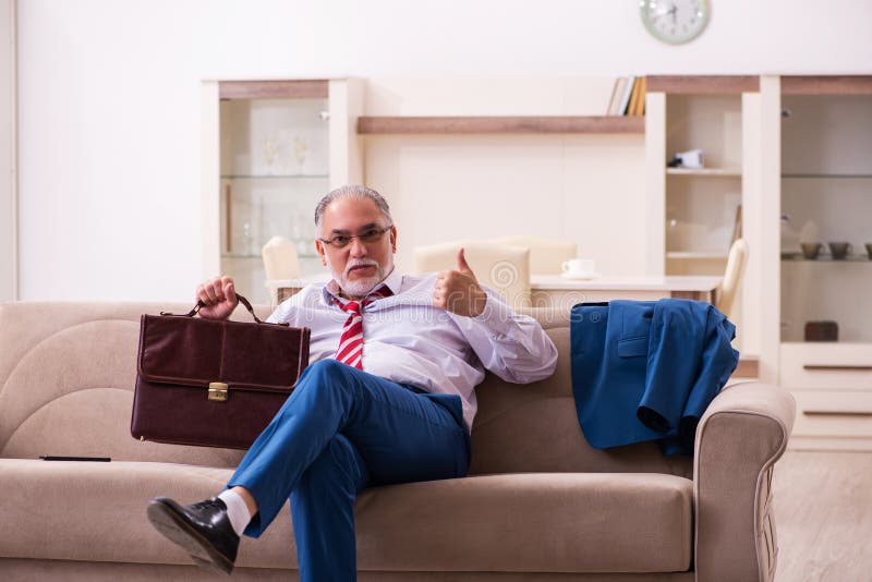 Old Male Boss Employee Coming Home from Work Stock Image - Image of ...