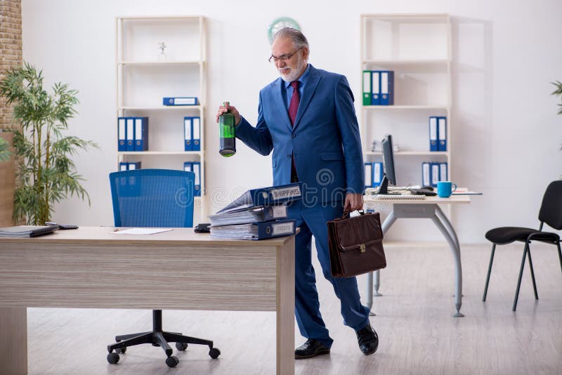 Old Male Employee Drinking Alcohol in the Office Stock Photo - Image of ...