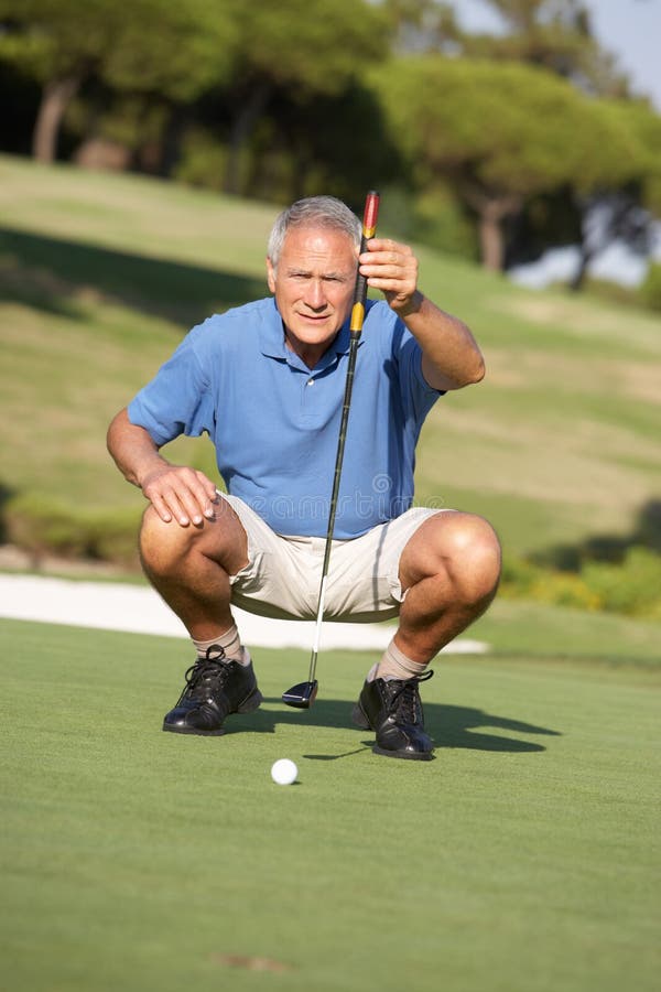 Senior Male Golfer on Golf Course Stock Image - Image of male, game ...