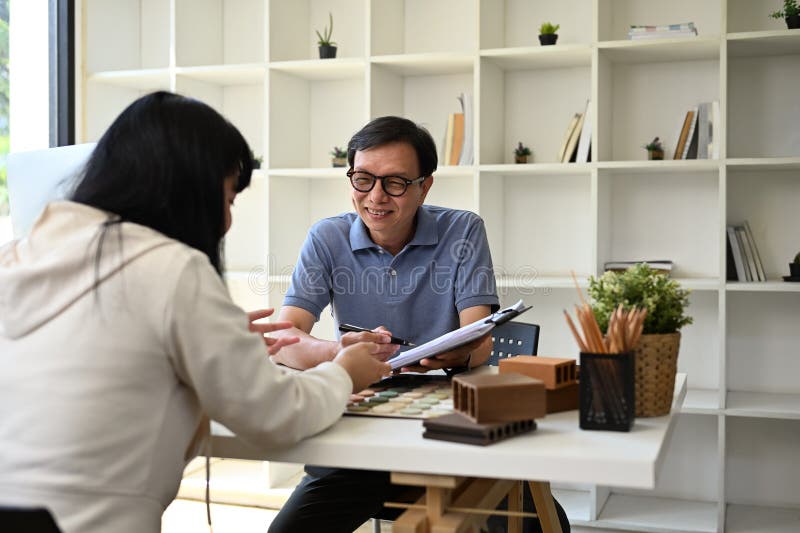 Male Interior Designer Expert Showing Color Palette while Helping ...