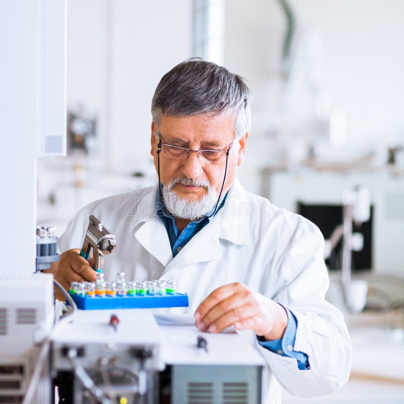 Senior Male Researcher In A Lab Stock Image - Image of microscope ...