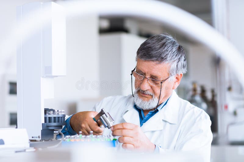 Senior Male Researcher in a Lab Stock Image - Image of chemistry ...