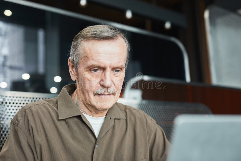 Senior Man Analyzing Internet Data on Computer Stock Photo - Image of ...
