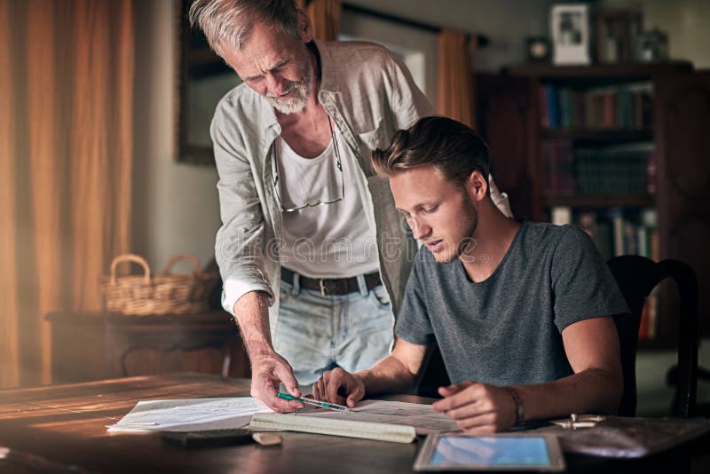 Senior Man, Architect Student and Blueprint with Learning for Education ...