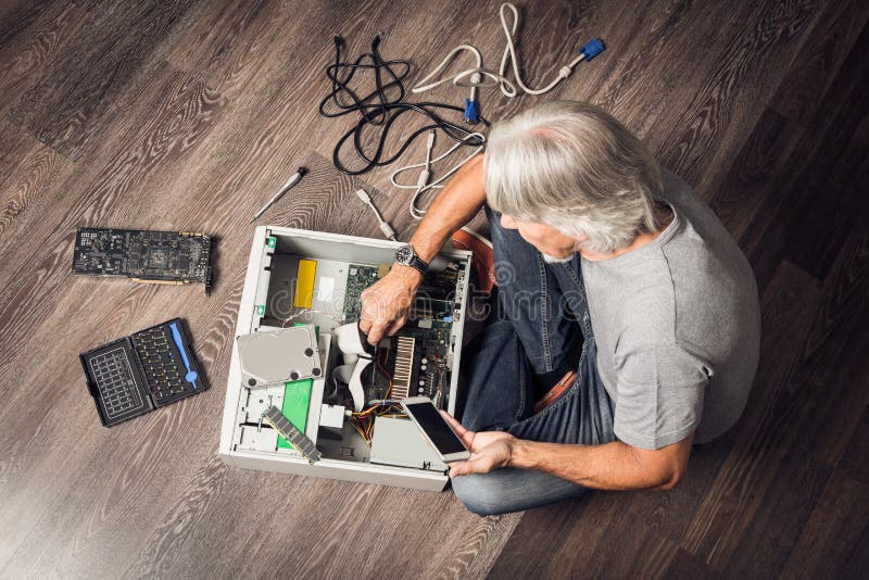 Senior Man Assembling Computer Stock Photo - Image of lifestyle, open ...