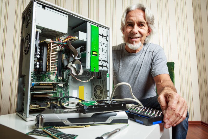 Senior Man Assembling Computer Stock Image - Image of build ...