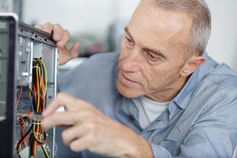 Senior Man Assembling Desktop Computer Stock Image - Image of leisure ...