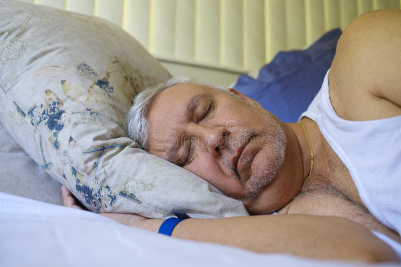 Senior Man in Bed stock image. Image of asleep, healthcare - 176602153