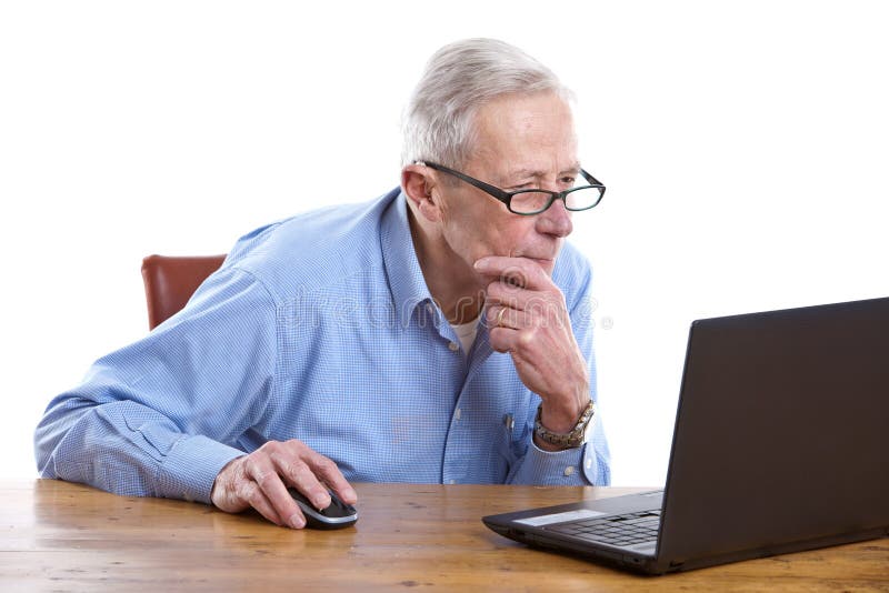 Senior Man Behind the Computer Stock Image - Image of white, seventies ...