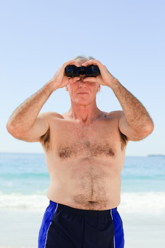 Senior Man Bird Watching at the Beach Stock Image - Image of summer ...