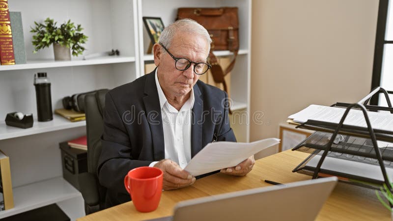 Senior Man Business Worker Reading Document at the Office Stock Photo ... Senior Man Business Worker Reading Document at the Office Stock Photo ...