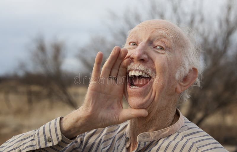 Senior Man Calling Out a Message Stock Image - Image of mouth, mustache ...