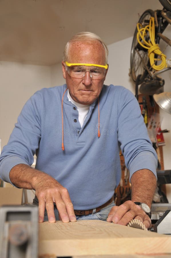 Senior Man Carpenter Working with Wood Stock Photo - Image of worksop ...