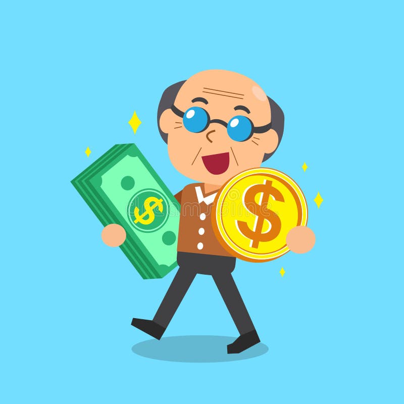 Senior Man Carrying Money Stack and Coin Stock Vector - Illustration of ...