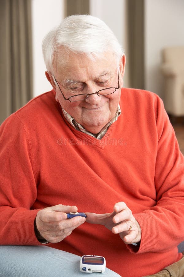 Senior Man Checking Blood Sugar Level Stock Image - Image of person ...