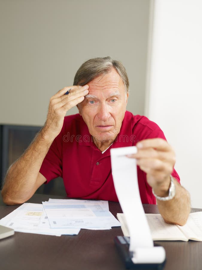 Senior Man Checking Home Finances Stock Image - Image of paperwork ...