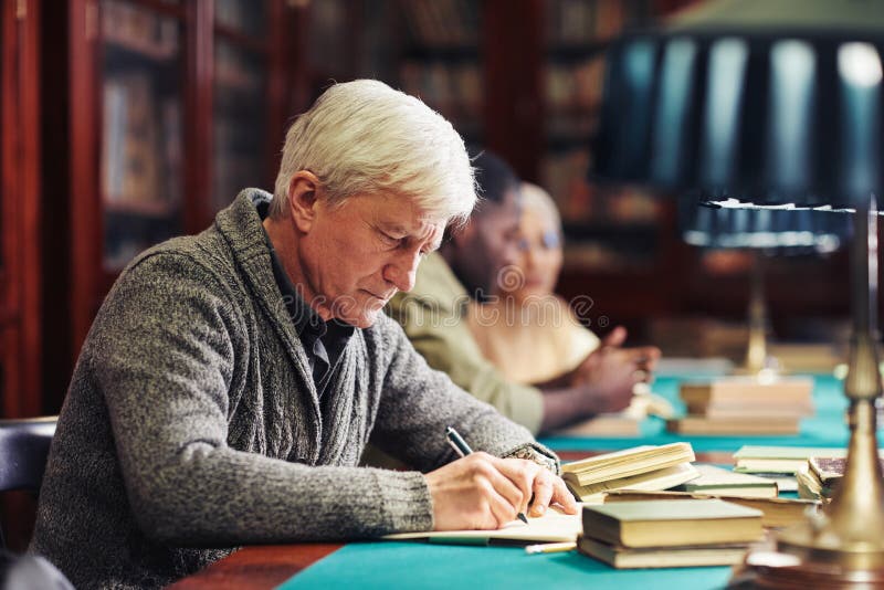 Senior Man in Classic Library Stock Image - Image of learning, diverse ...