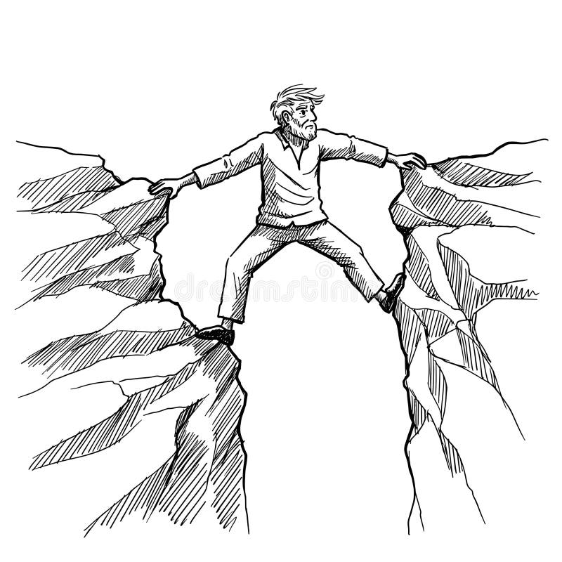 Senior Man Climbing Rocks, Balancing Precariously on a Cliff Edge Stock ...