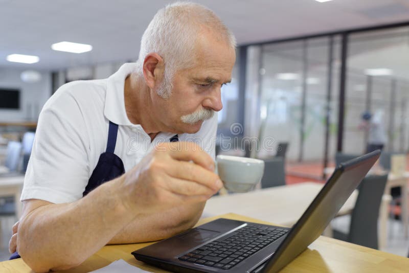 Senior Man Coffee Shop Communication Connection Technology Concept ...