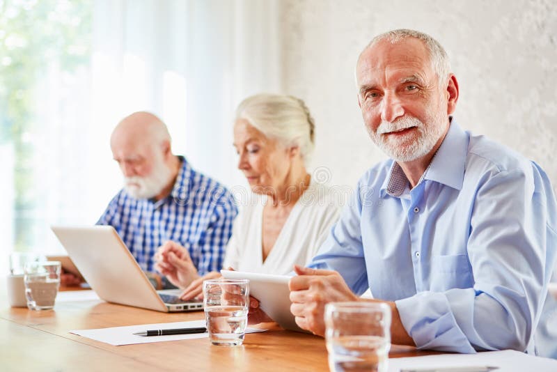 Senior Man in Computer Course at Retirement Home Stock Photo - Image of ...