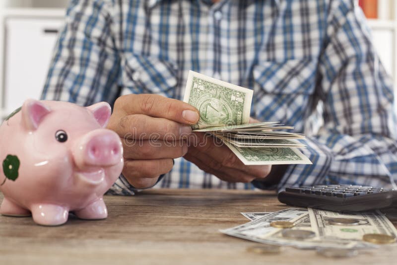 Senior Man Counting Money with Calculator Stock Photo - Image of coin ...