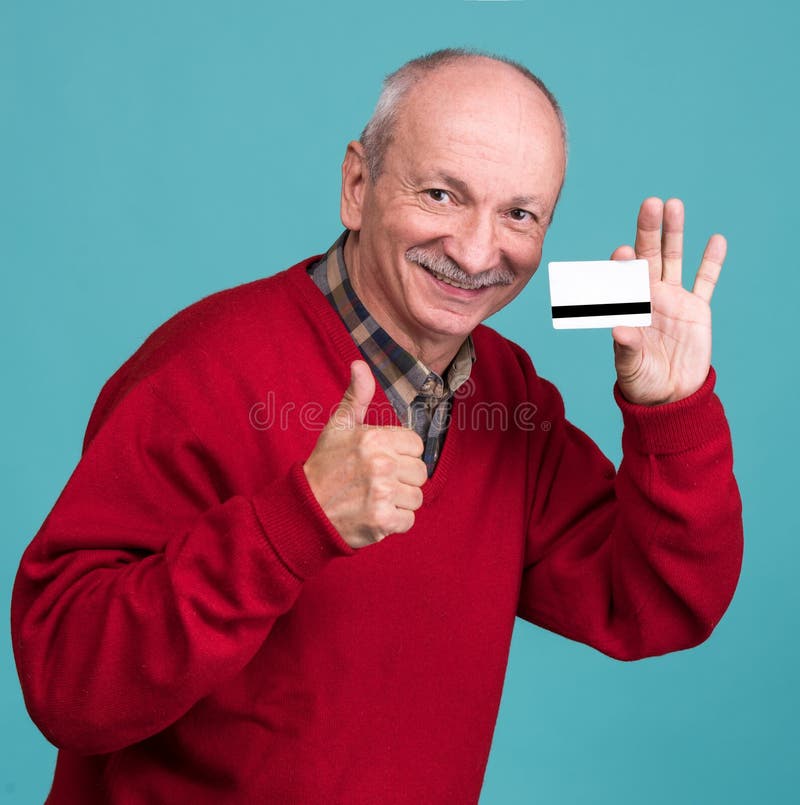 Senior Man with Credit Card Stock Image - Image of casual, businessman ...