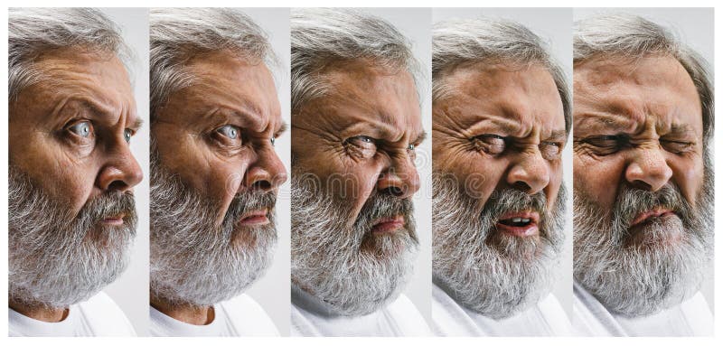 Senior Man with Disgusted Expression Repulsing Something on White Stock ...