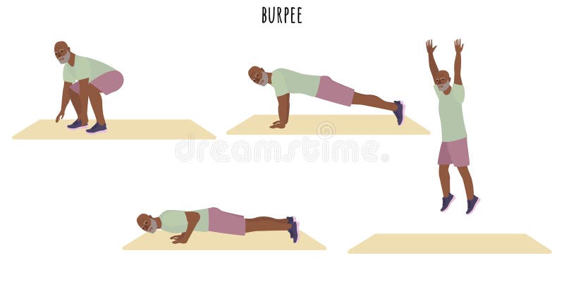 Senior Man Doing Burpee Exercise Stock Vector - Illustration of burpee ...