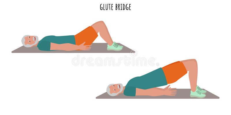 Senior Man Doing Glute Bridge Exercise Stock Illustration ...