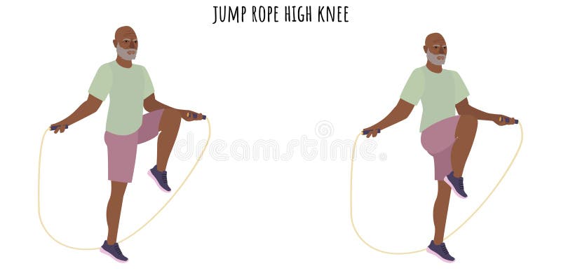 Senior Man Doing Jump Rope High Knee Exercise Stock Illustration ...