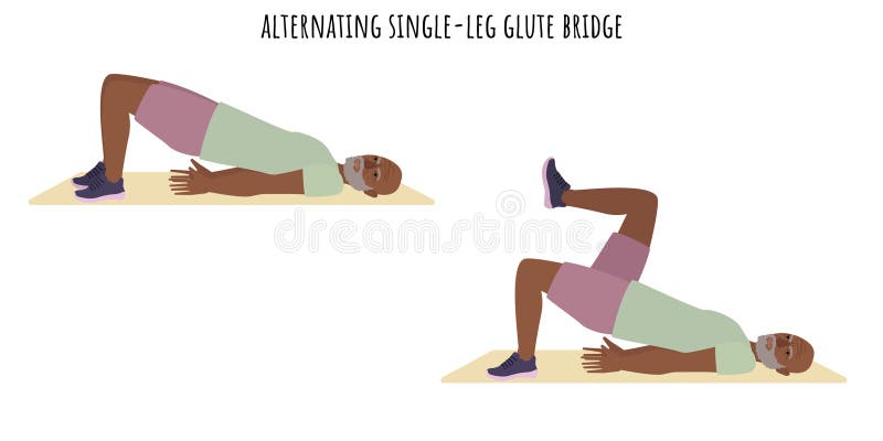 Senior Man Doing Single Led Glute Bridge Stock Vector - Illustration of ...