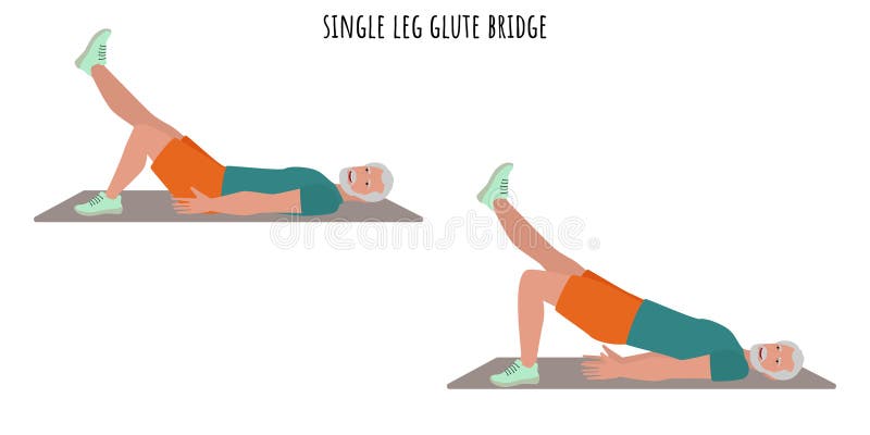 Senior Man Doing Single Led Glute Bridge Exercise Stock Vector ...