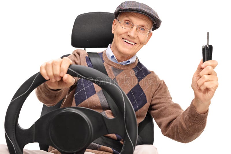 Senior Man Driving and Holding a Car Key Stock Image - Image of senior ...