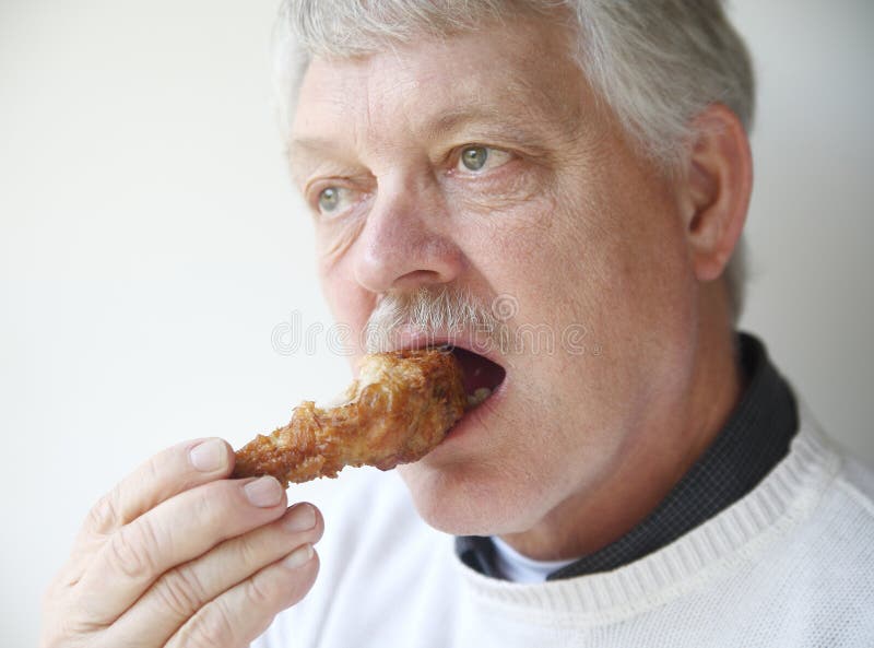 Senior Man Eating Fried Chicken Leg Stock Photo - Image of food, mouth ...
