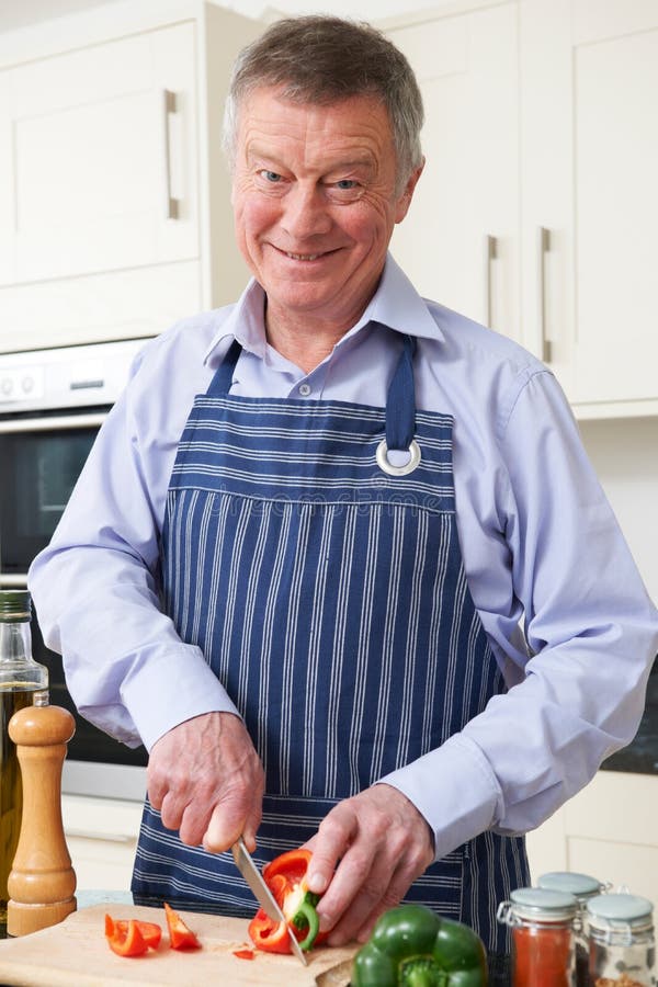 Senior Man Enjoying Cooking in Kitchen Stock Photo - Image of human ...