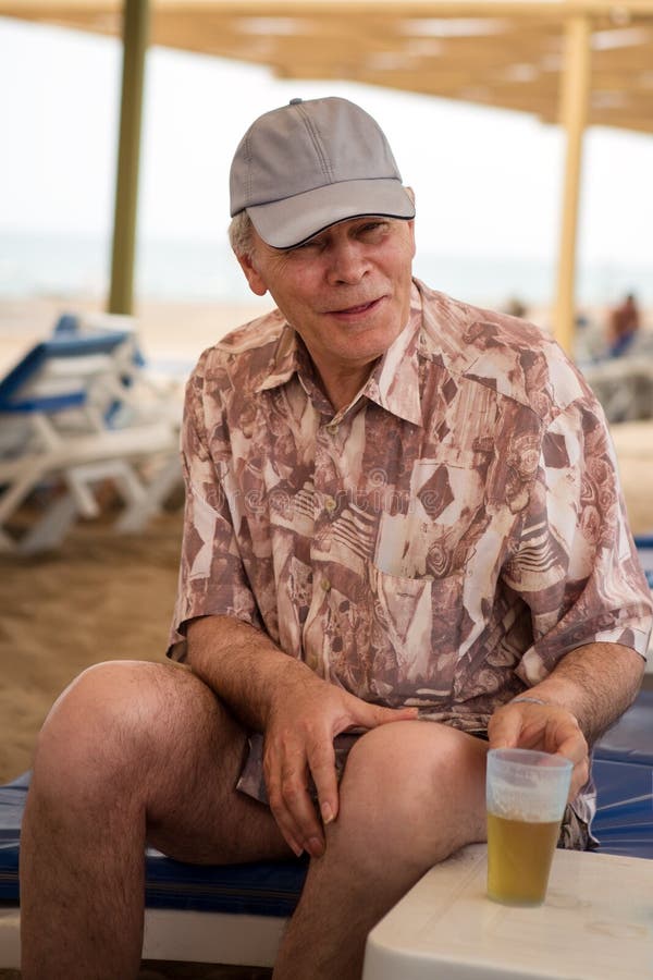 Senior Man Enjoying Drinking Beer on Beach Stock Image - Image of relax ...