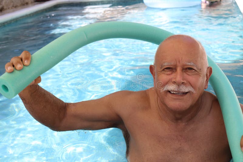 Senior Man Exercising in Swimming Pool Stock Photo - Image of mustache ...