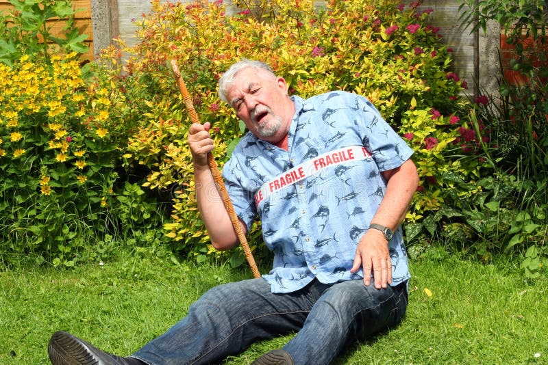 Senior Man Fragile Fallen Down. Stock Photo - Image of male, cane: 44064122