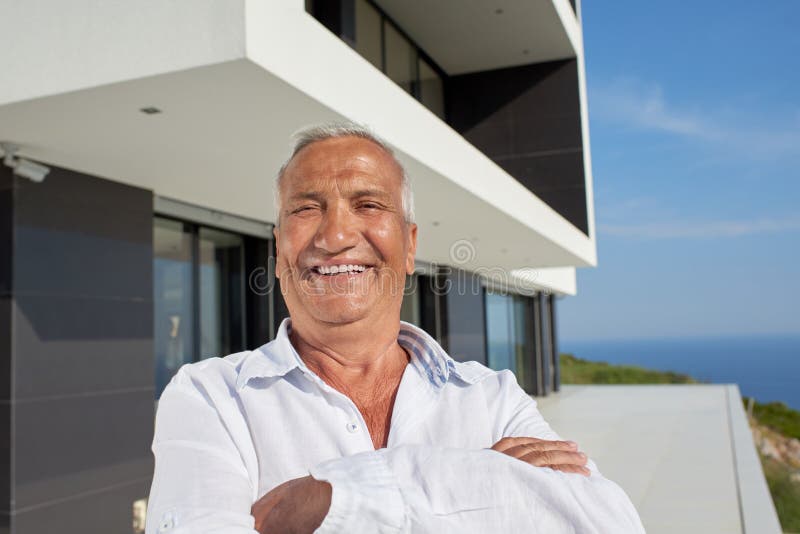 Senior Man in Front of Modern Home Stock Image - Image of people ...