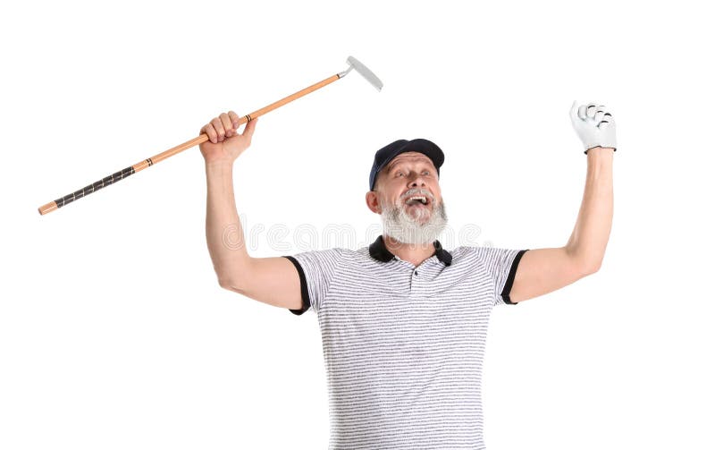 Senior Man with Golf Club on White Stock Image - Image of person ...