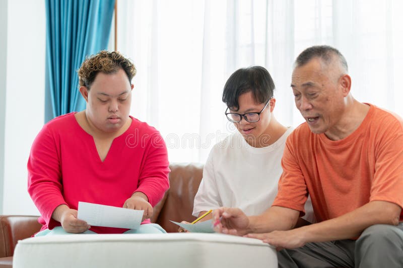 Senior Man and Grandchild Practice Math Skill, Interactive Math Game ...