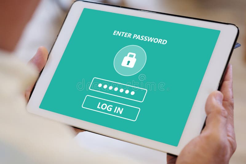Senior Man Hand Using Tablet with Password Login on Screen, Cyber ...