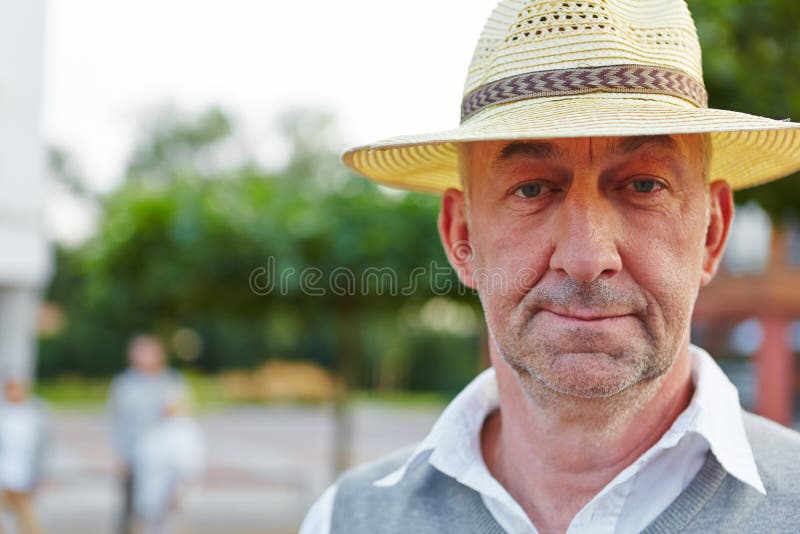 Senior Man with Hat Looking Neutral Stock Image - Image of retired ...